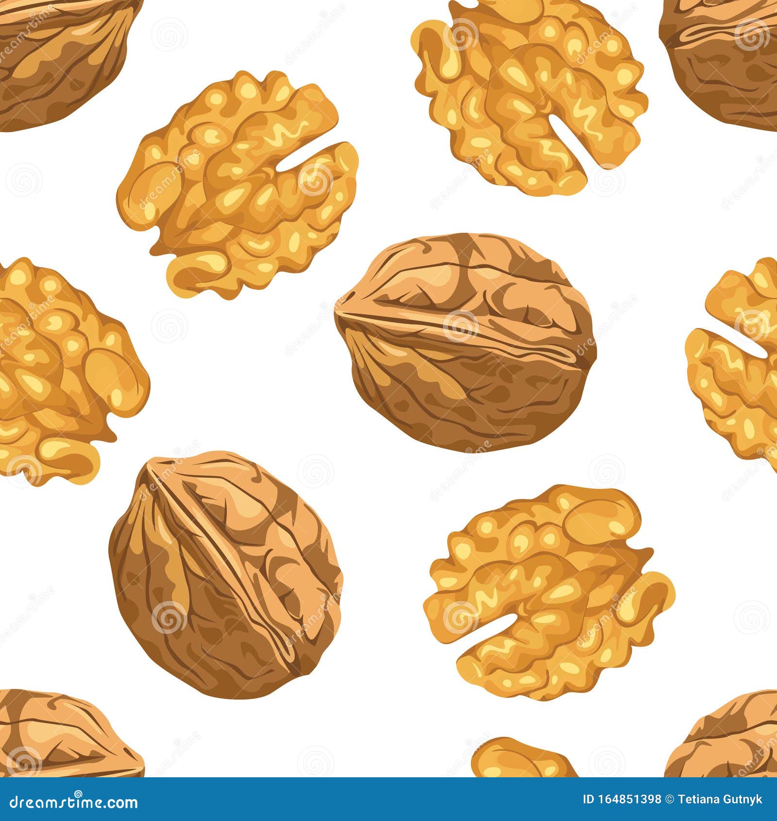 Walnut Seamless Pattern Traditional Nuts Nack Healthy Food Background ...