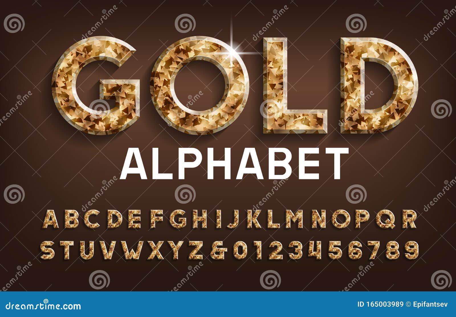 Gold Alphabet Font. Golden Beveled Letters And Numbers With Shadow ...