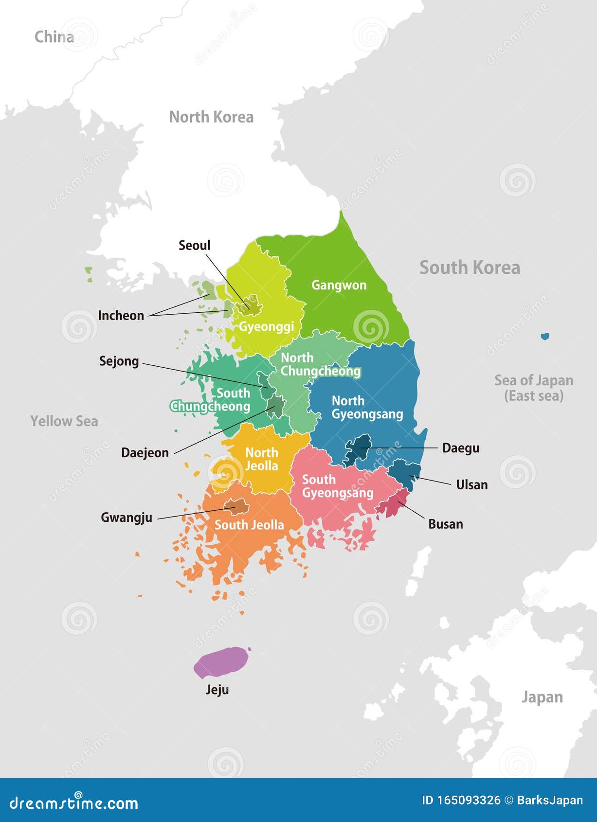 South Korea Administrative Divisions Map Stock Vector - Illustration of ...