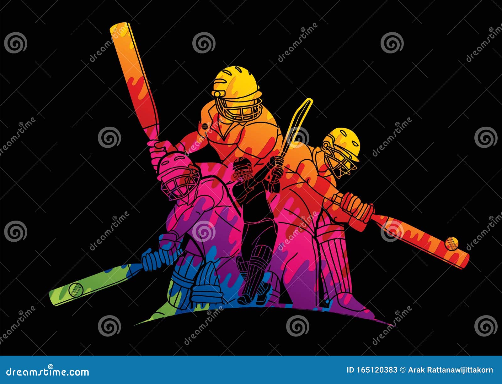 Cricket Players Action Cartoon Sport Graphic Stock Vector ...