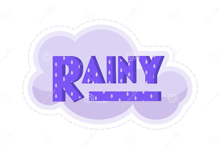 Cartoon Illustration of Rainy Text Sticker Stock Vector - Illustration ...