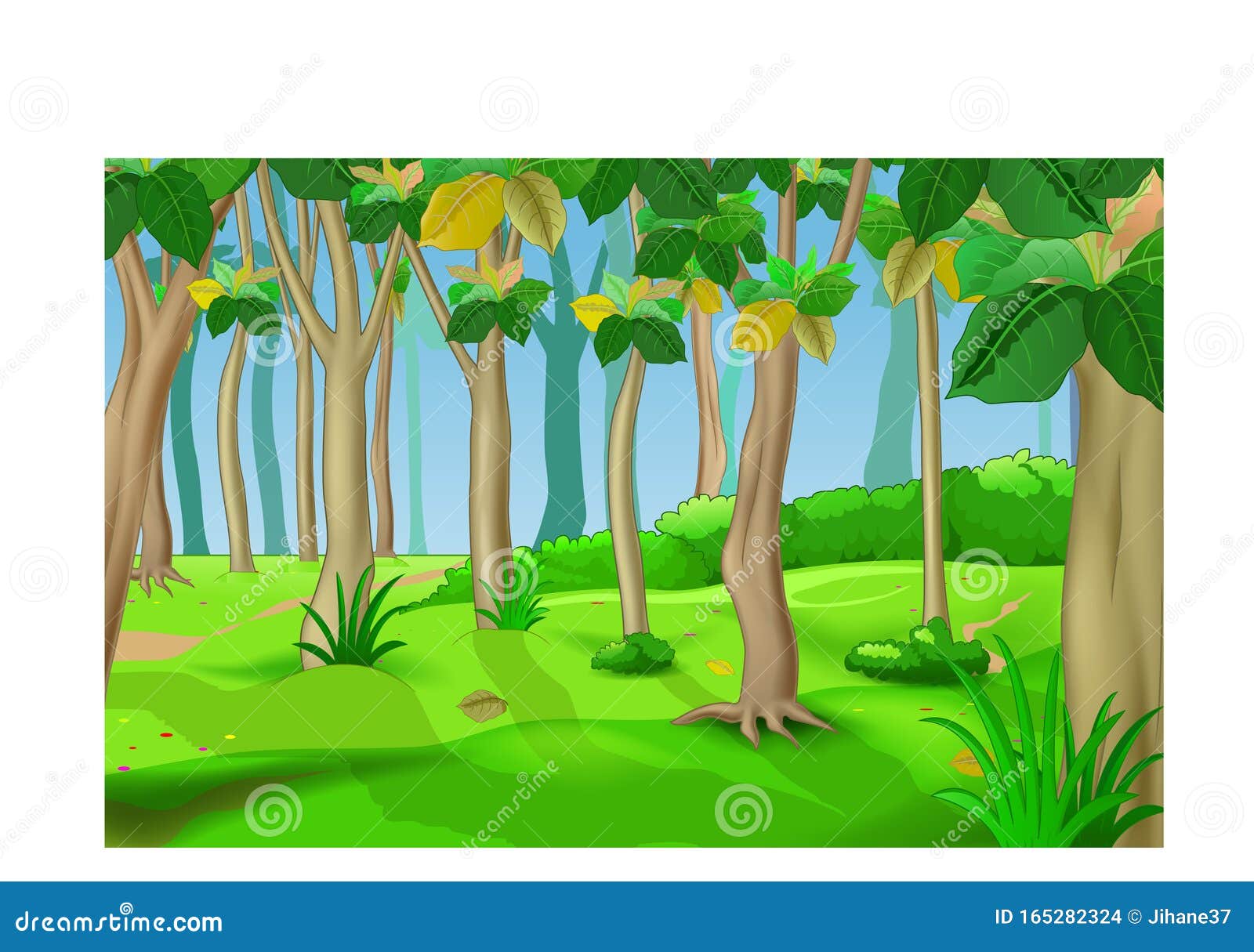 Cool Forest View with Hill and Trees Cartoon Stock Illustration ...