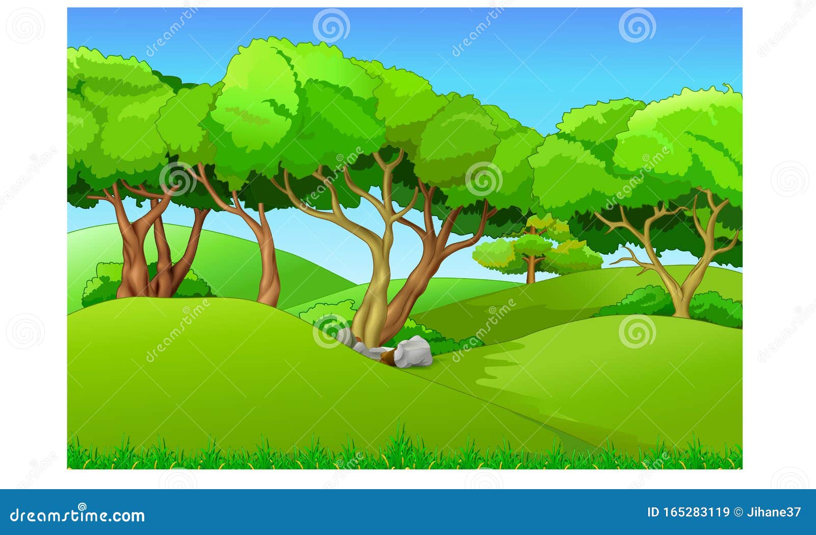 Landscape View with Hill and Trees Cartoon Stock Illustration ...