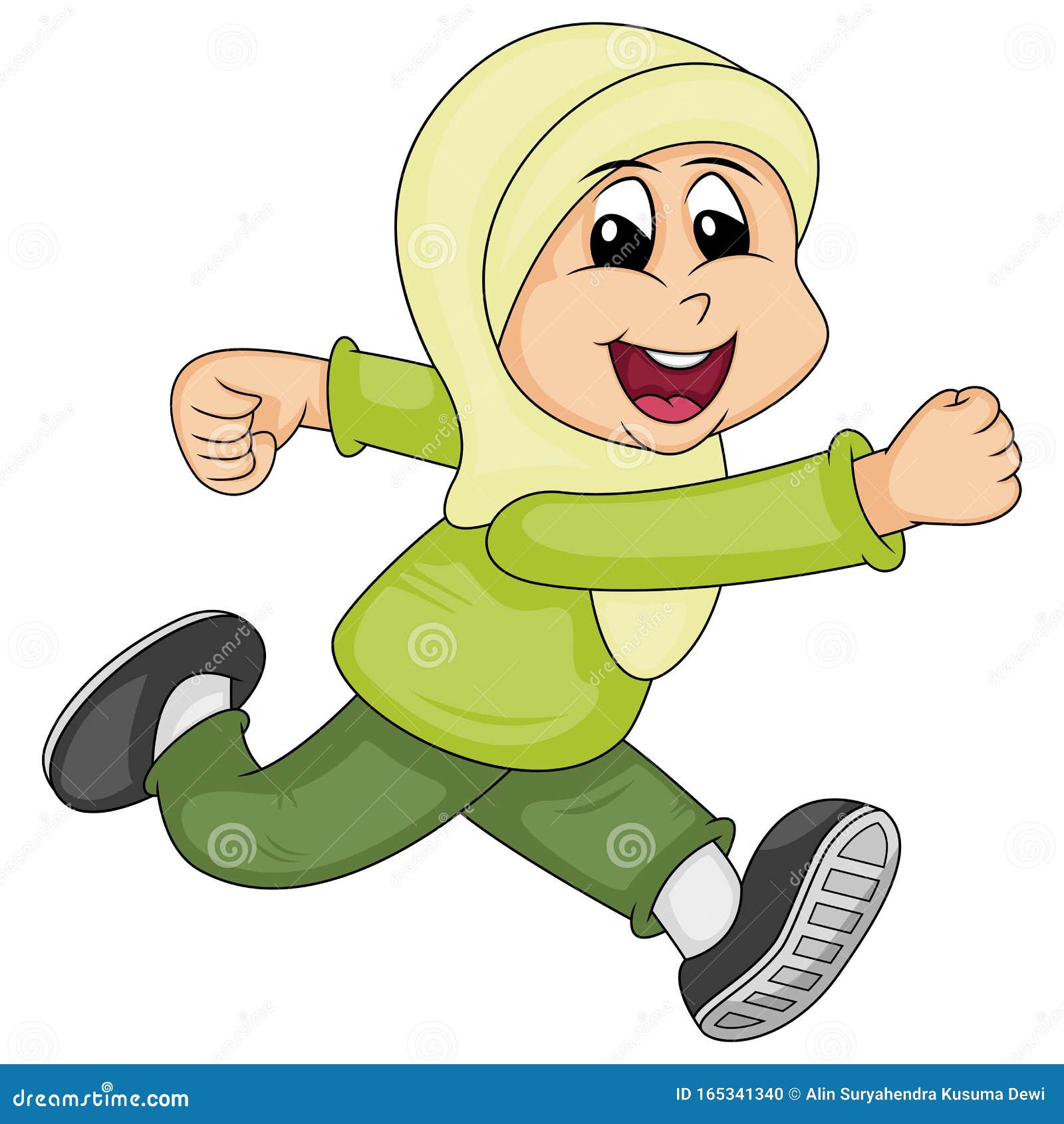 Muslim Girl in Sport Outfit is Running Happily Cartoon Vector ...
