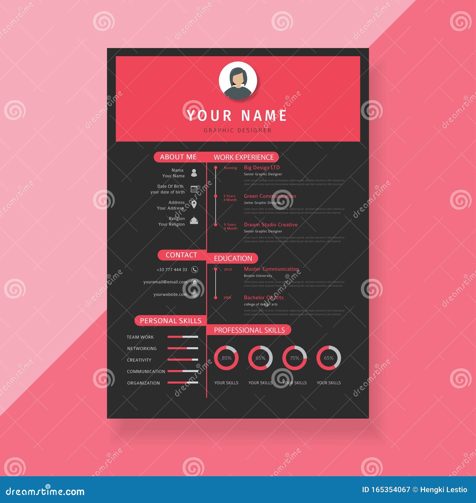Curriculum Vitae Template Design and Using a Mixture of Black and Red ...