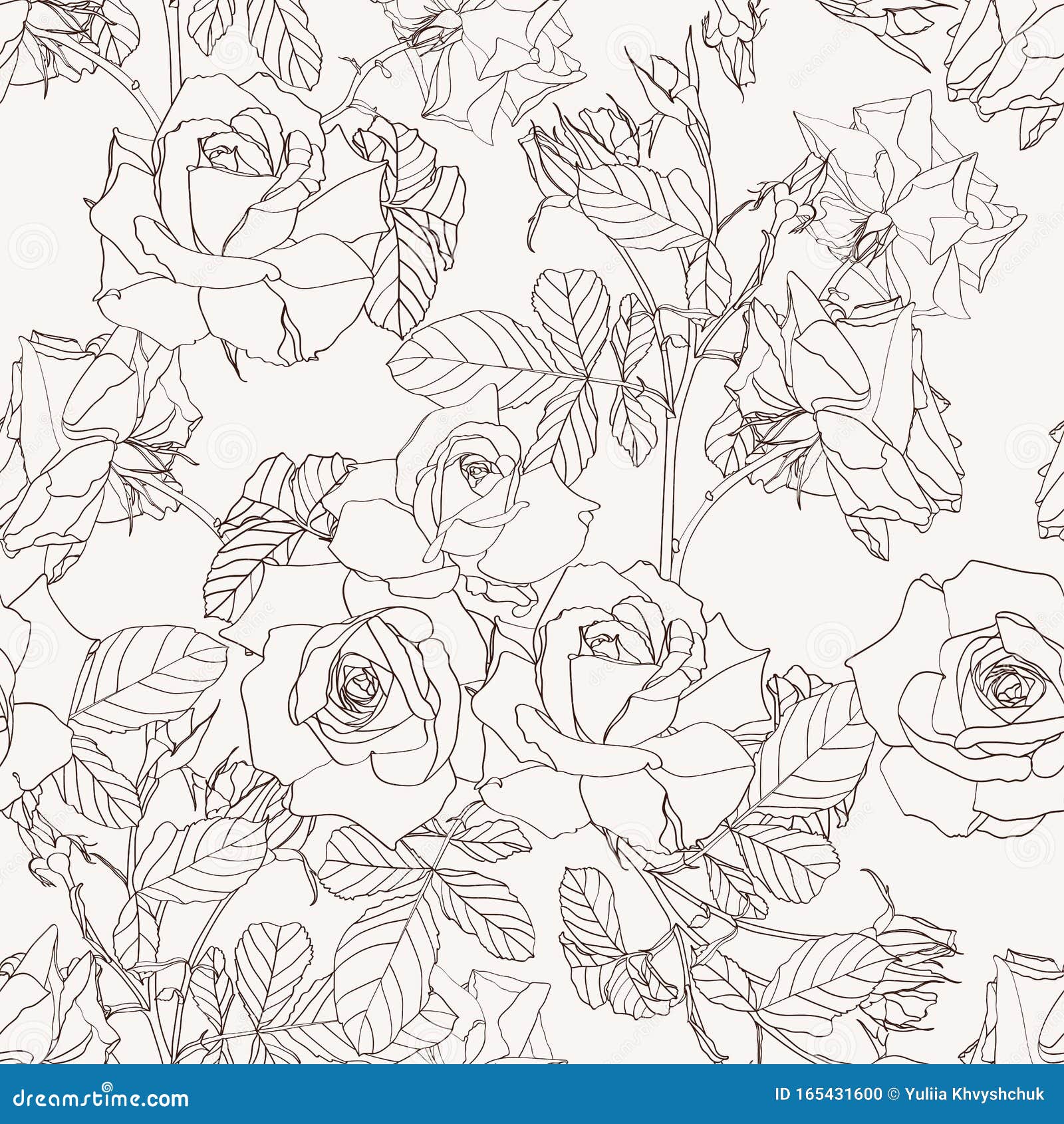 Elegant Seamless Pattern with Hand Drawn Line Roses Flowers. Floral ...