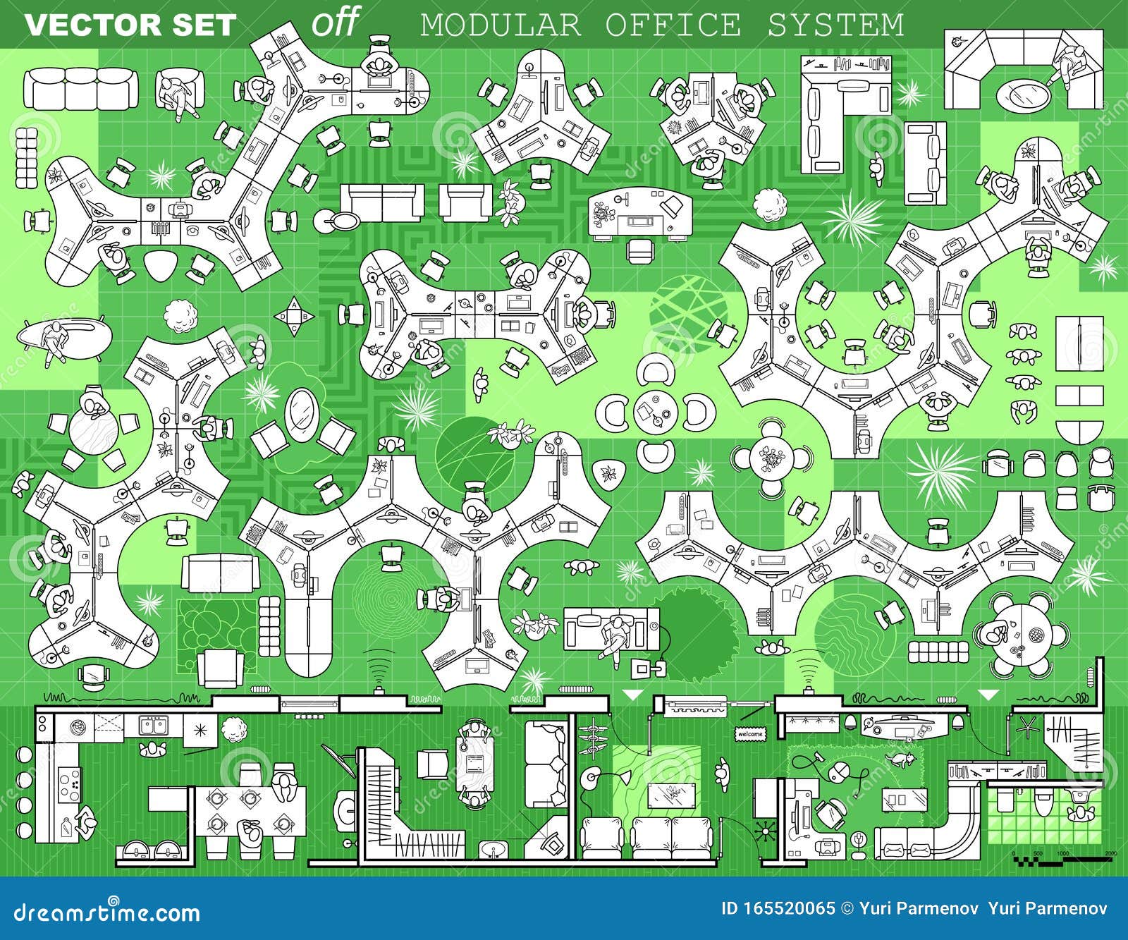 Set of Modular Office Desks, Interior Layout of the Cabinet. Floor Plan ...