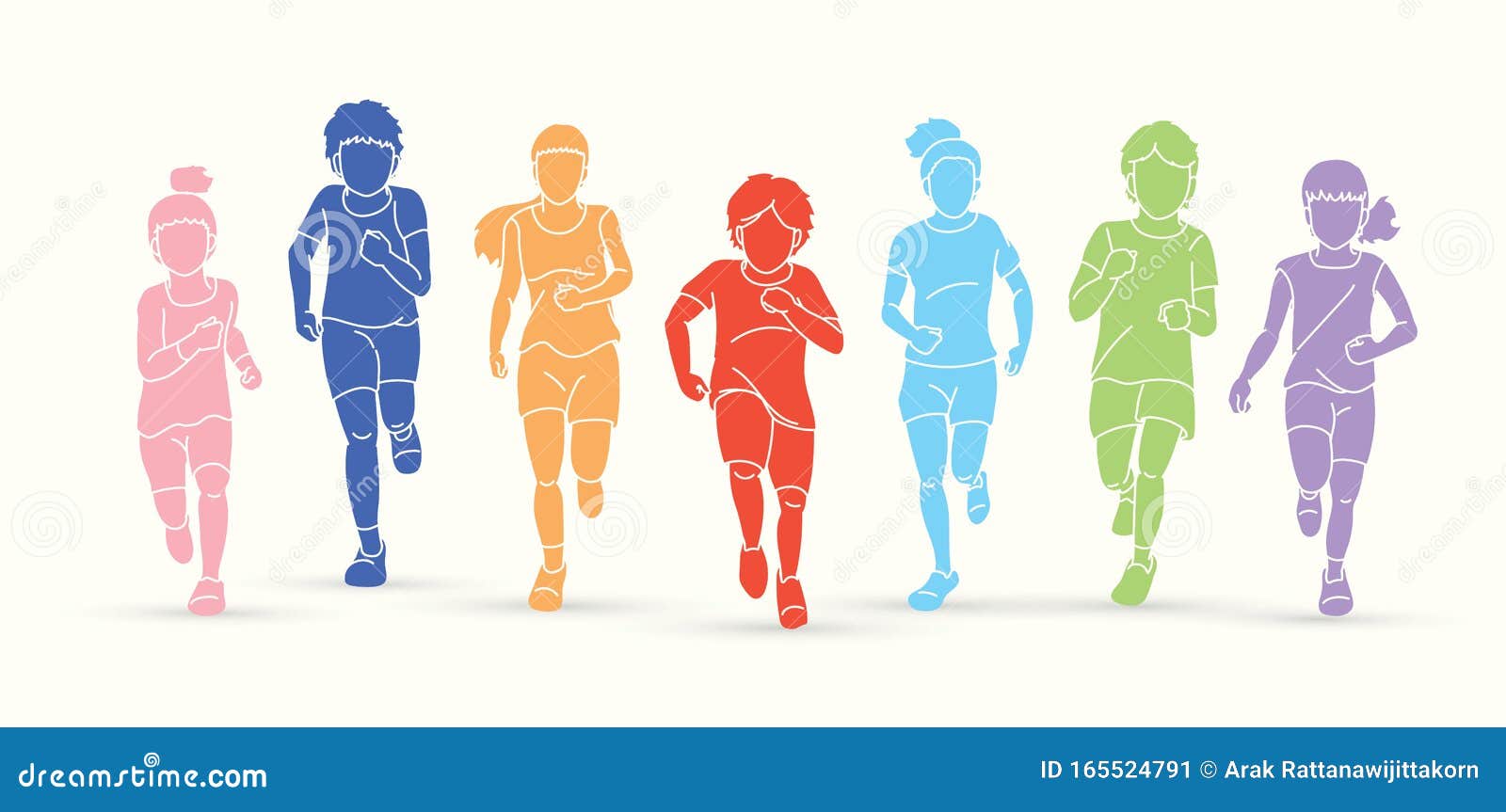 Group of Children Running,kids Run Together Cartoon Graphic Stock ...