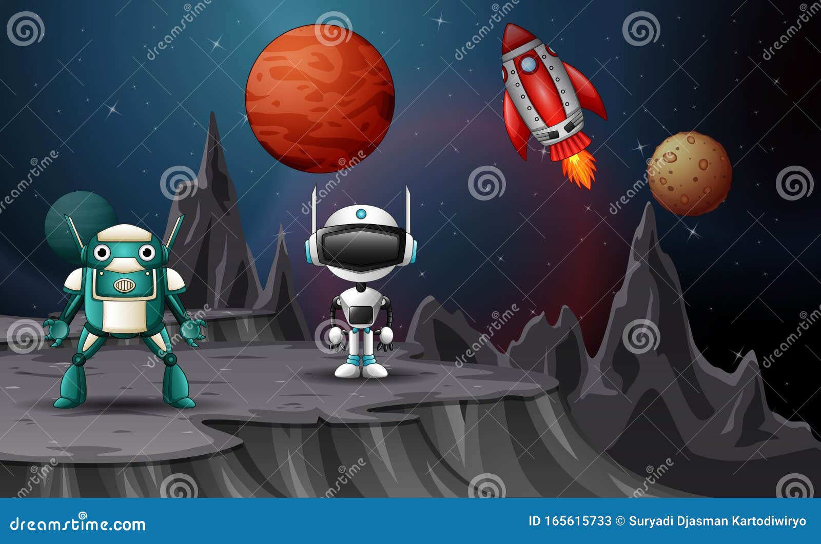 Space Shuttles Landed with Robot on Planet Stock Vector - Illustration ...