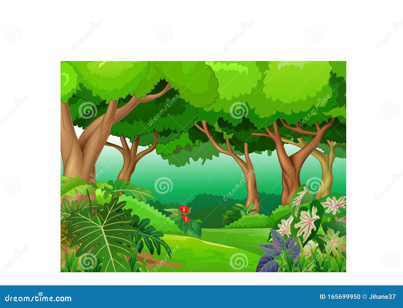 Landscape Forest View with Trees Cartoon Stock Illustration ...