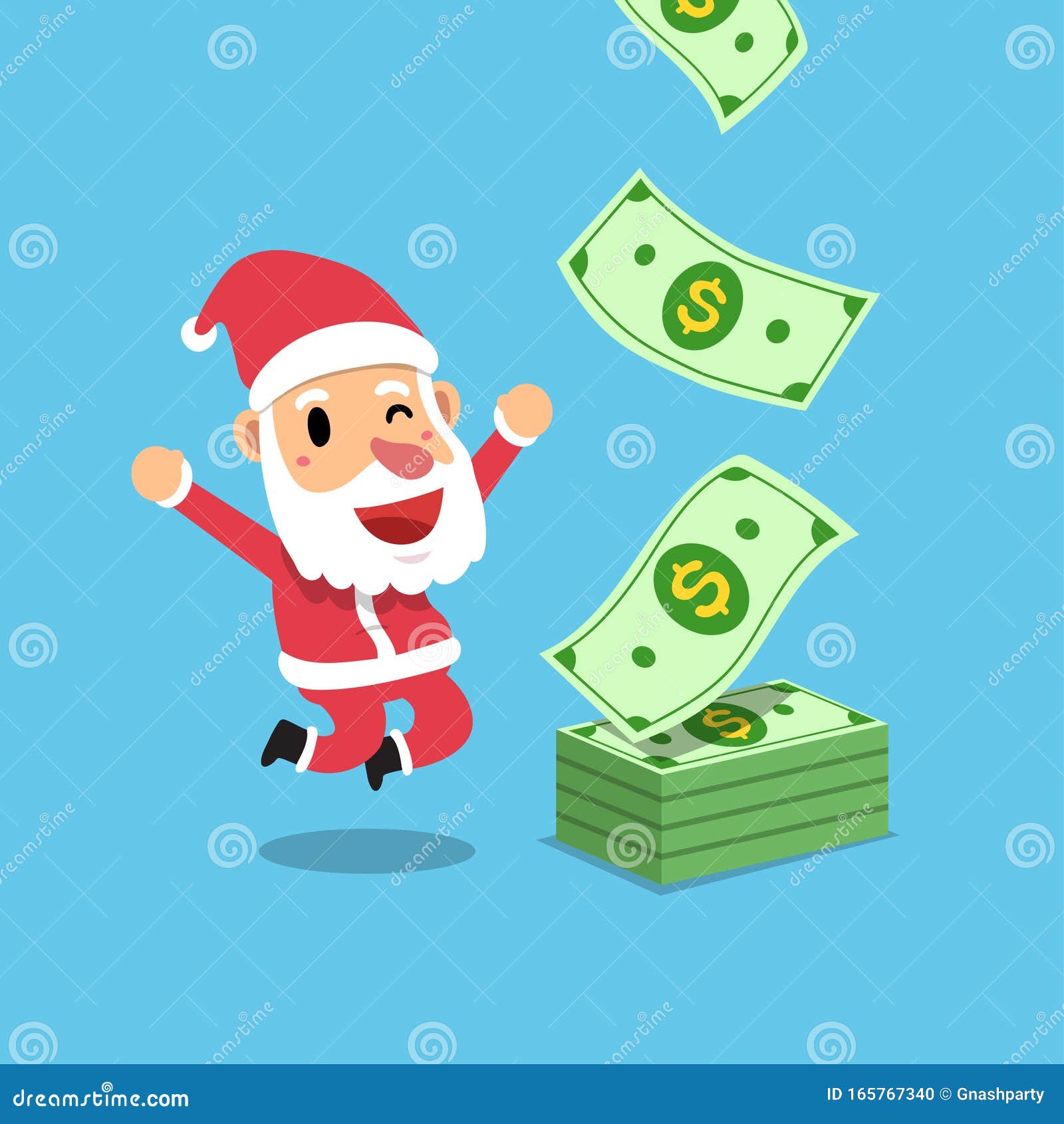 Vector Cartoon Happy Christmas Santa Claus Earning Money Stock Vector ...