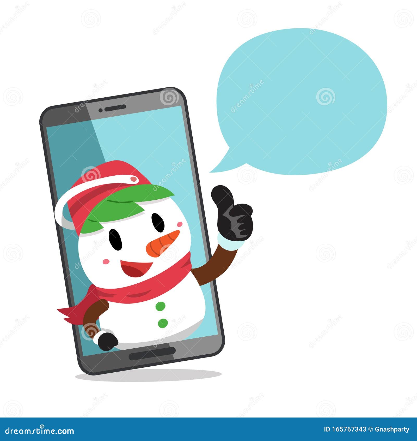 Merry Christmas Vector Cartoon Character Snowman with Smartphone Stock ...