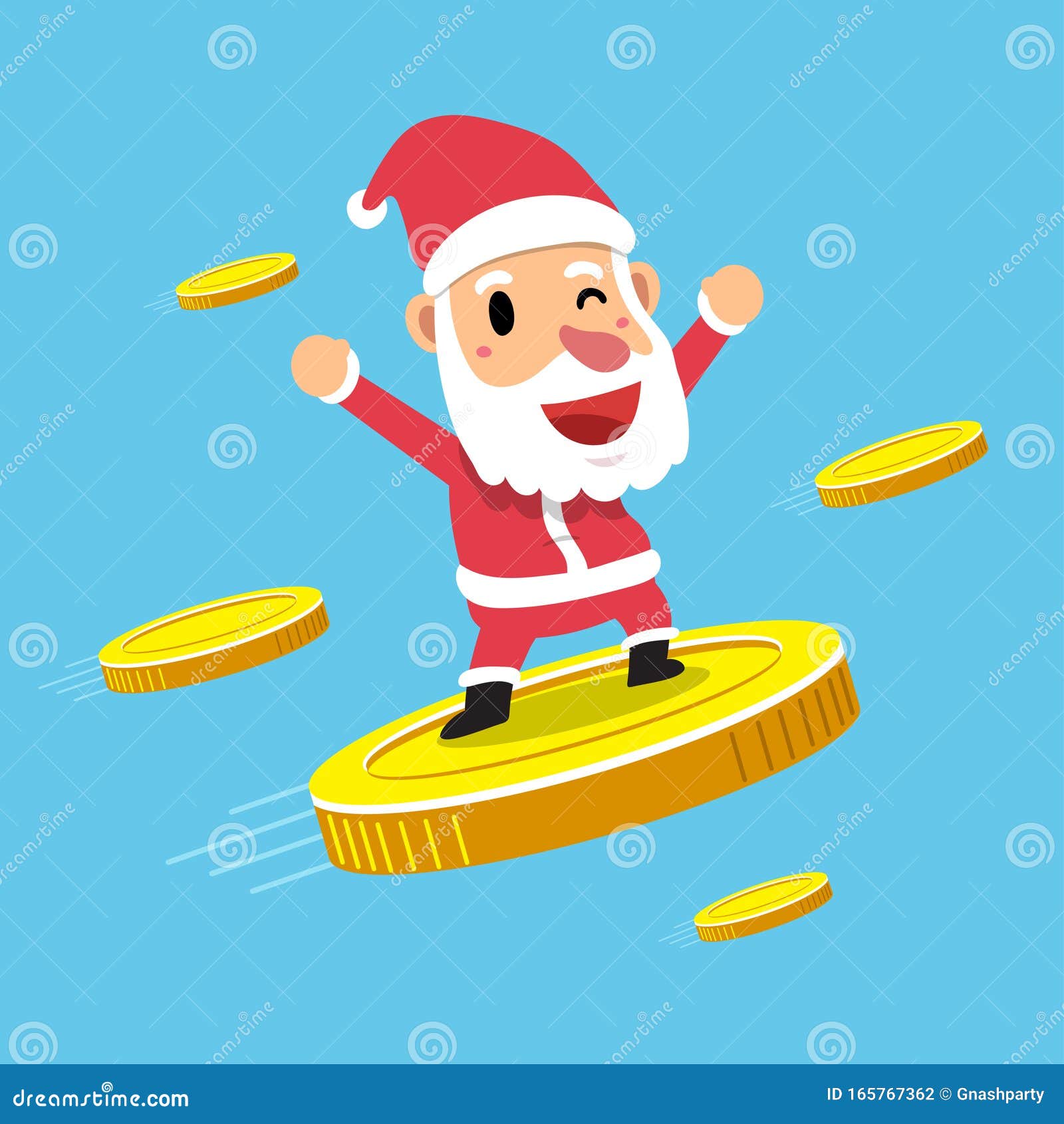 Merry Christmas Vector Cartoon Santa Claus with Big Coins Stock Vector ...