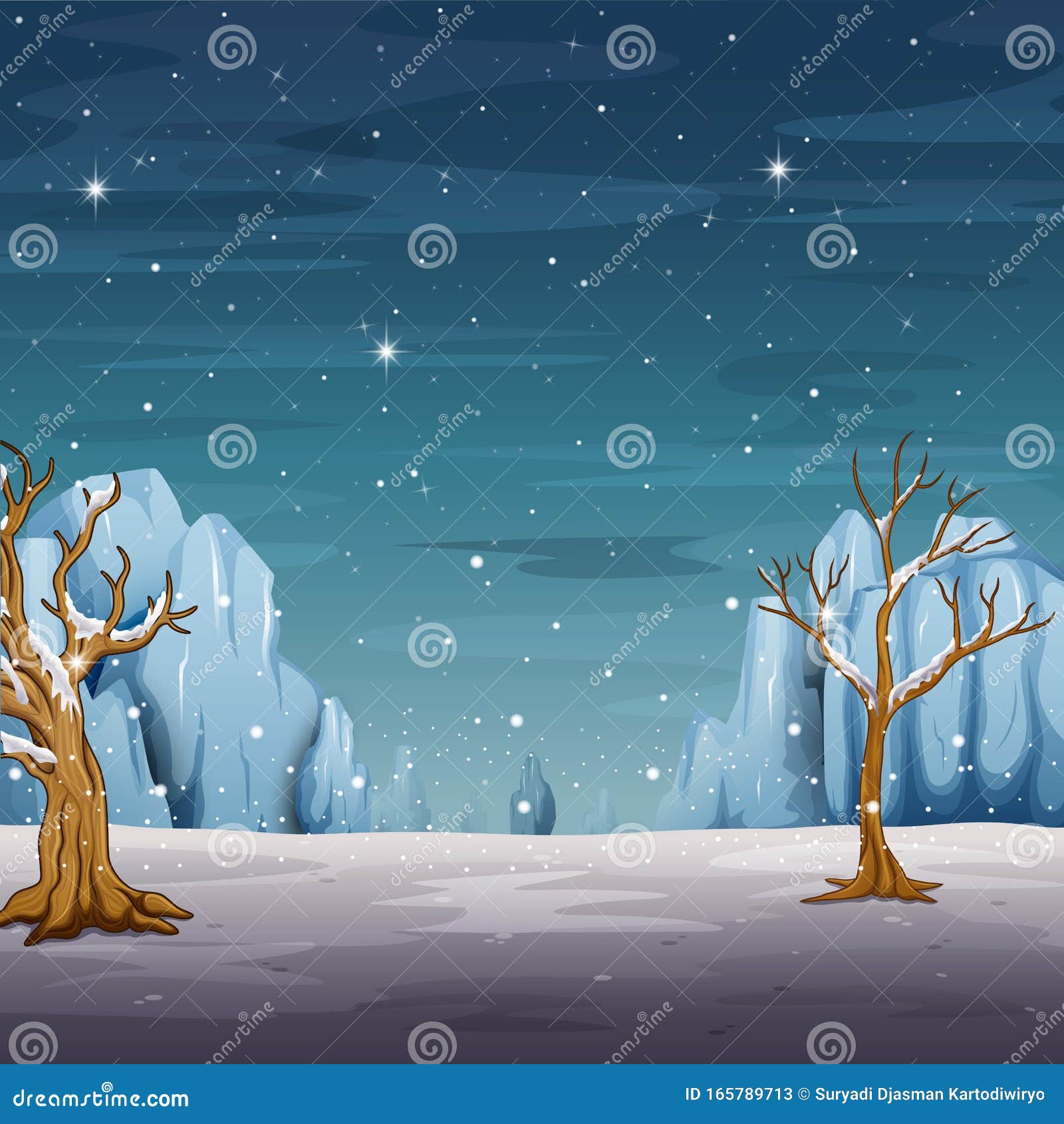 Frozen Landscape with Snow Covered Leafless Trees Stock Vector ...