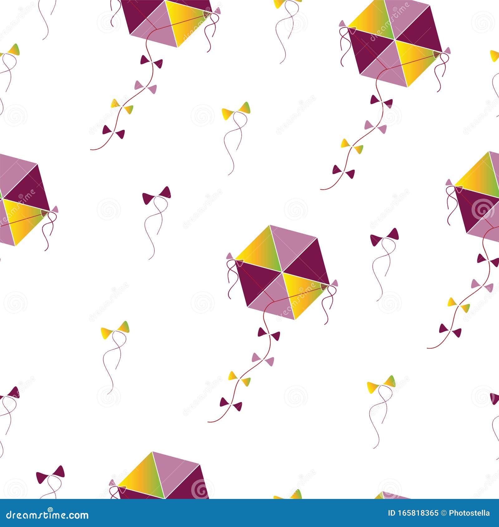 Seamless Pattern with Kites in Purple and Yellow Colors Vector Stock ...