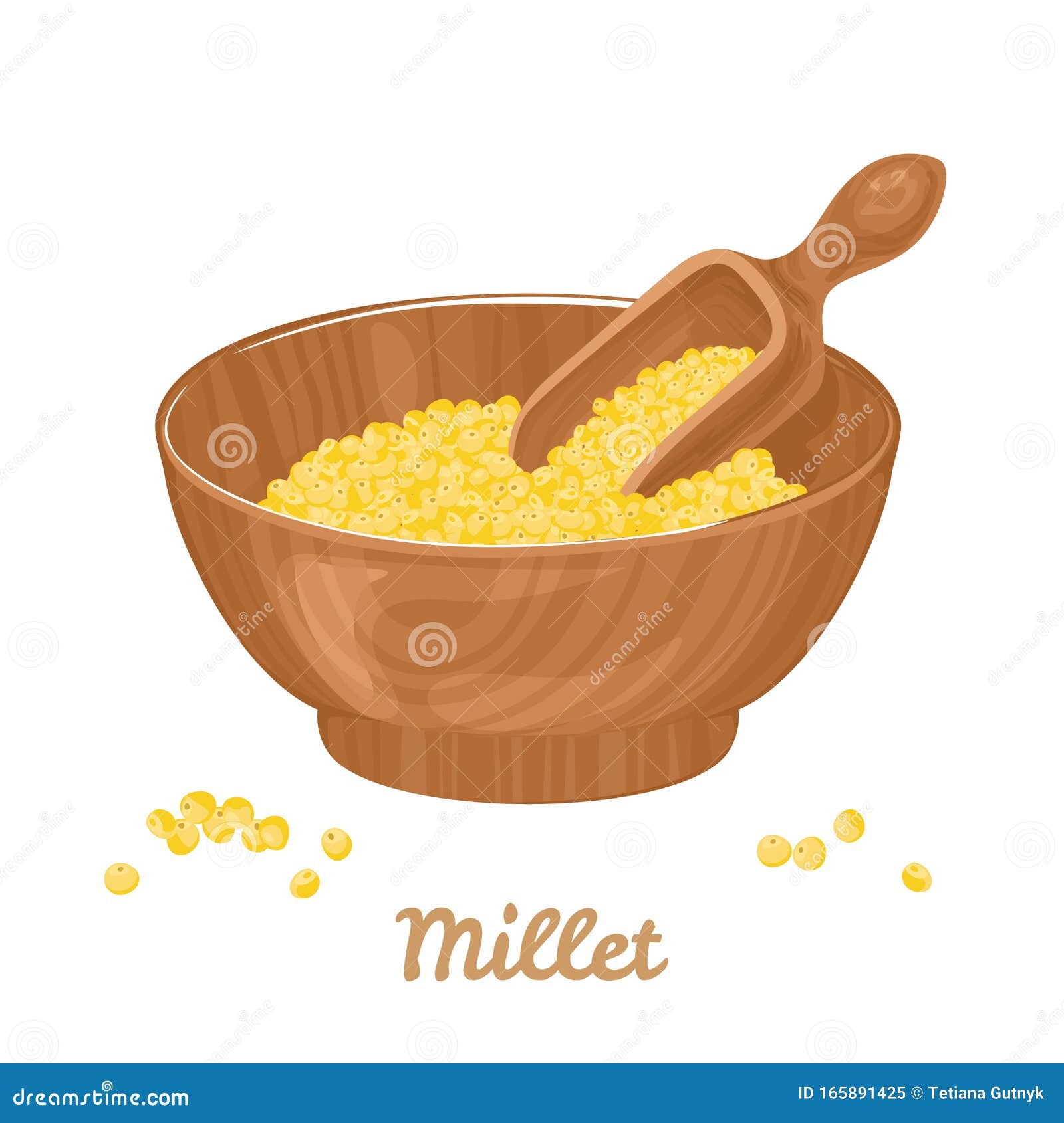 Millet In Wooden Bowl Isolated. Groats In Wood Dish. Grain On White ...