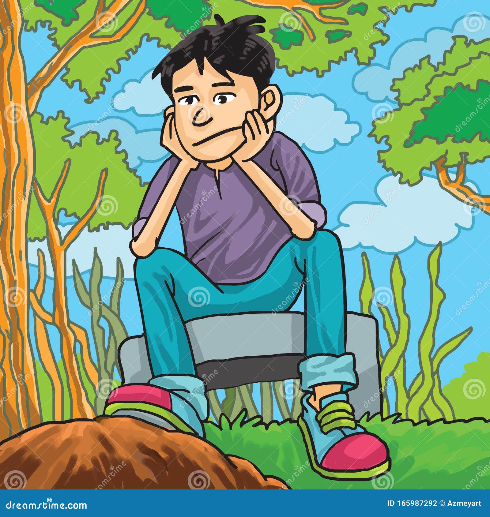 Boy Feeling Sad, Sitting in the Park Lonely Stock Vector - Illustration ...