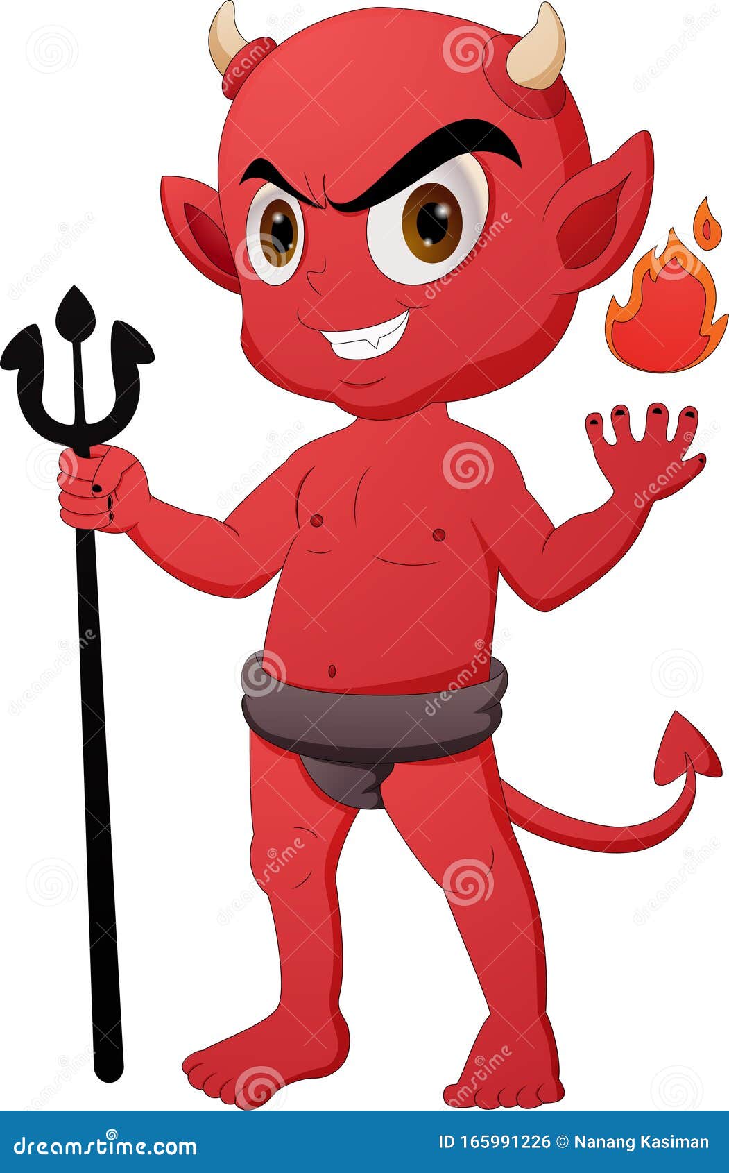Demon Cartoon Characters Standing with Pitchforks and Fireballs Stock ...