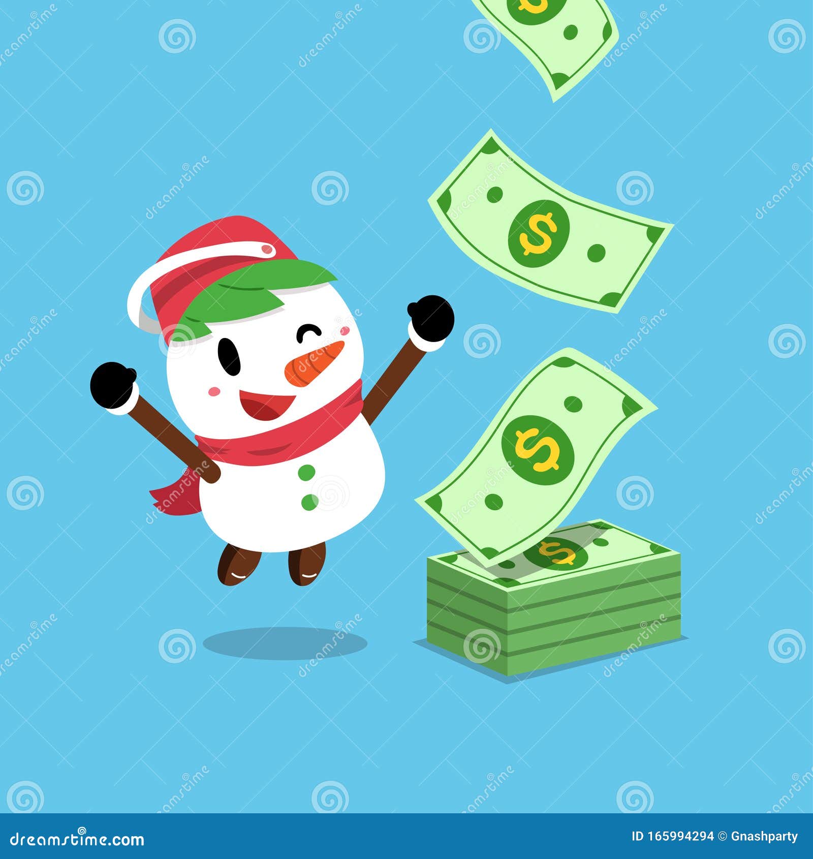 Vector Cartoon Happy Christmas Snowman Earning Money Stock Vector ...