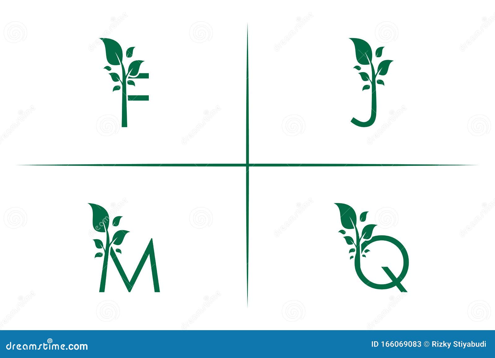 Vector Set of Green Eco Letter Logo with Leaves. Ecological Font ...
