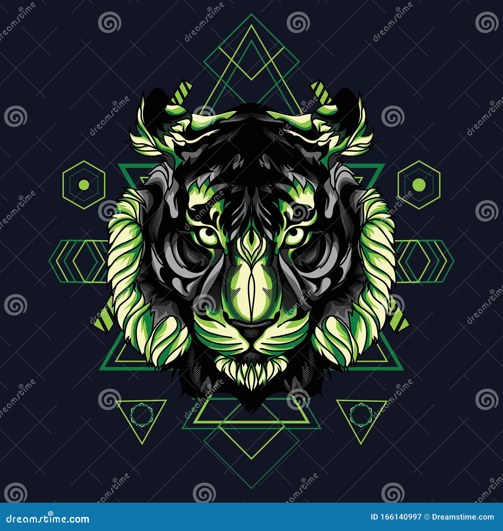 Mythical Tiger Ith Sacred Geometry Pattren Stock Vector - Illustration ...