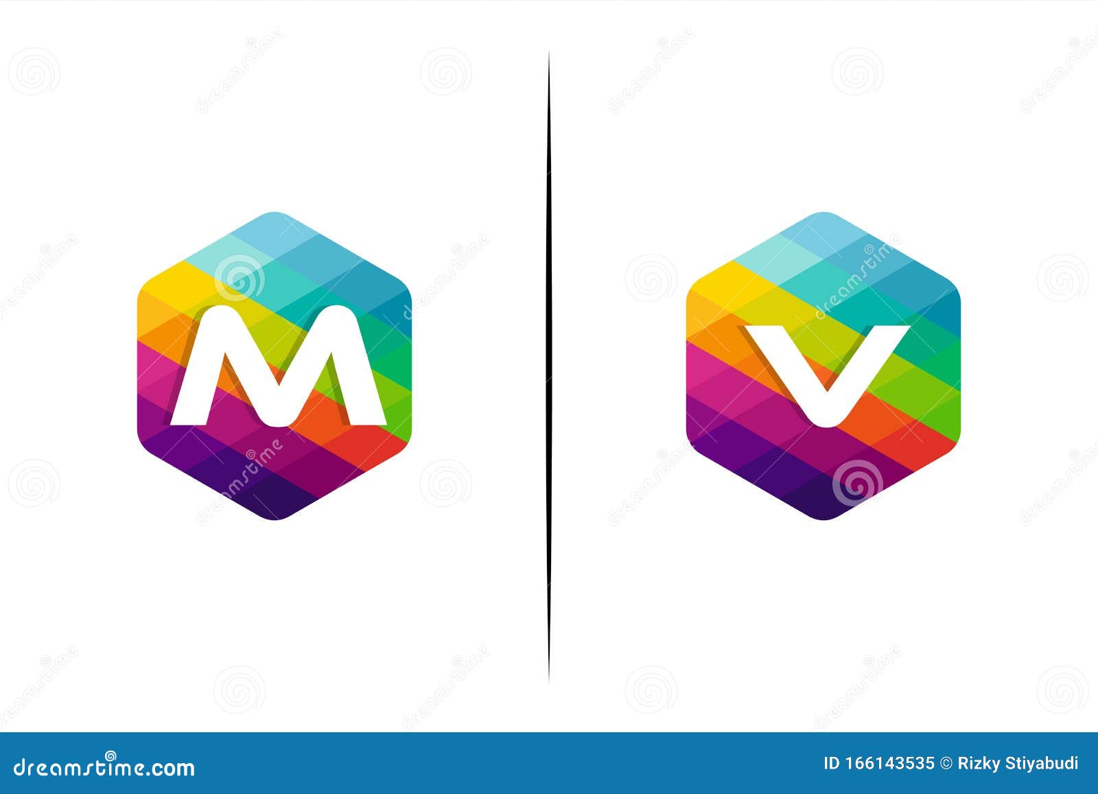 Set of M and V Letter Colorful Logo in the Hexagonal. Stock Vector ...