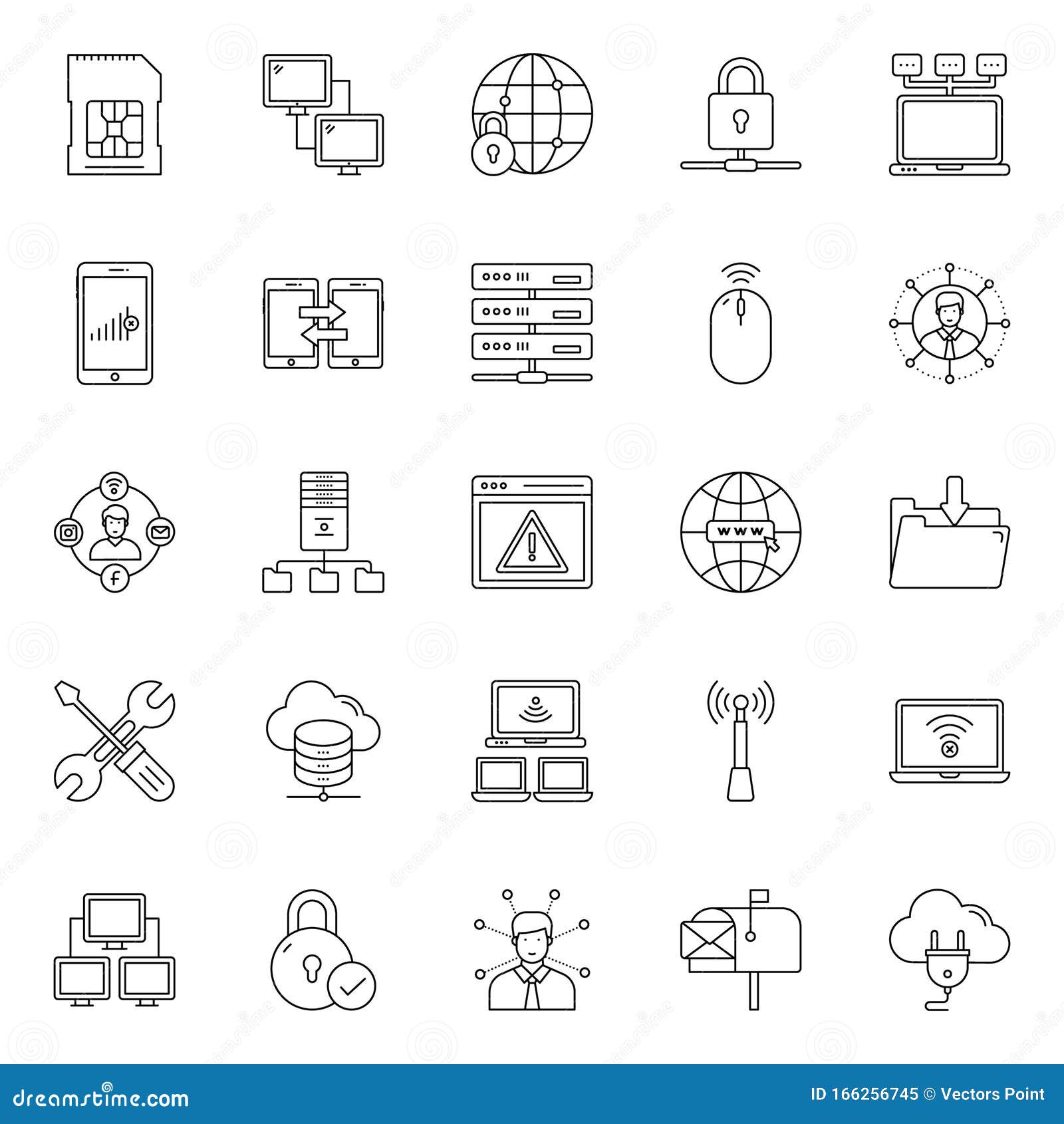 Network Security Line Icons Pack Stock Vector - Illustration of volume ...