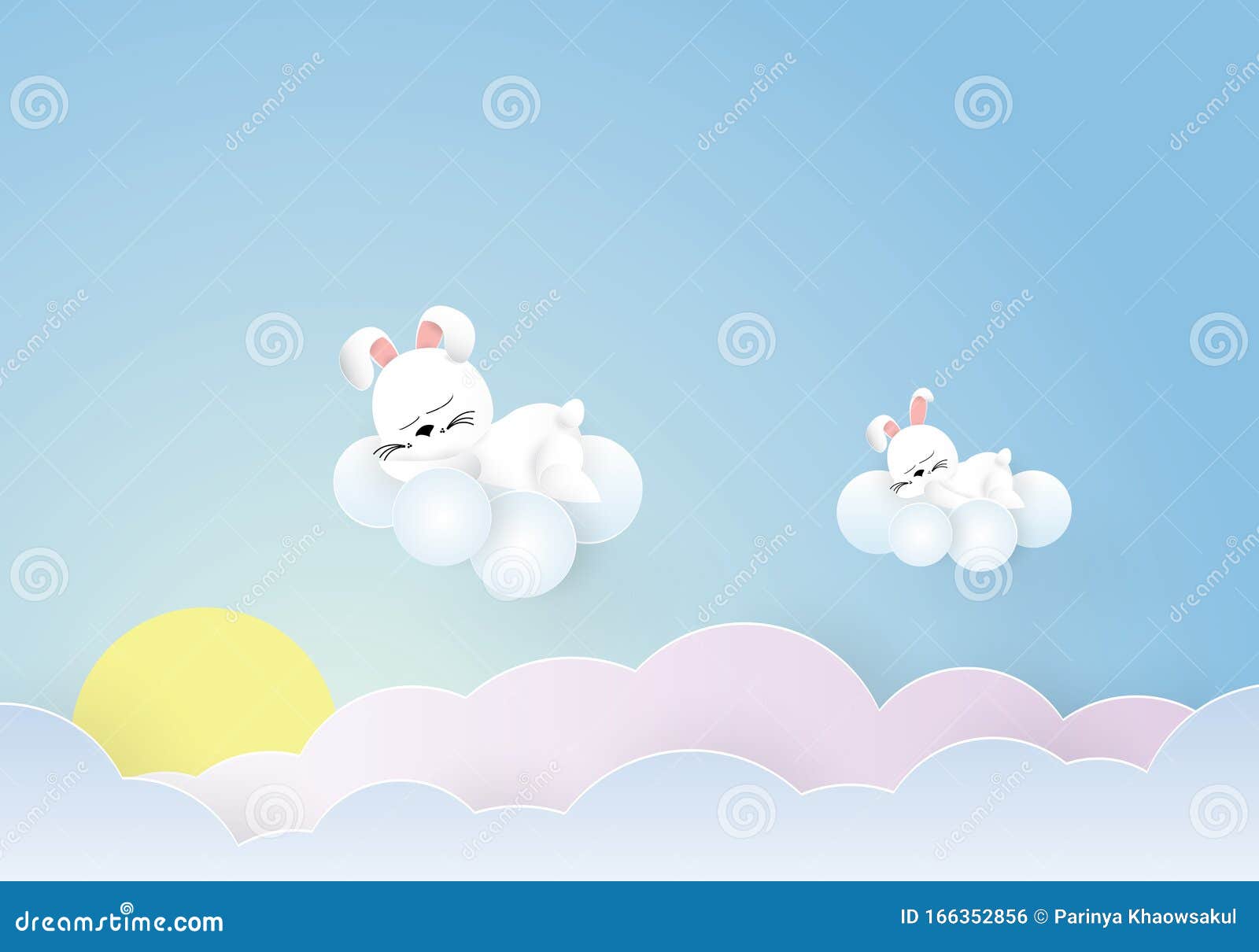 Rabbits Sleeping on the Clouds Holiday Concept Stock Vector ...