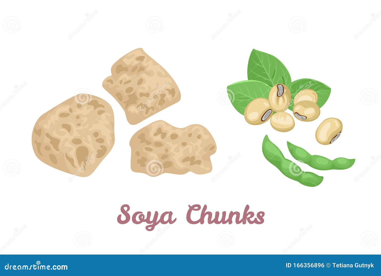 Soya Chunks Isolated on White Background. Vector Illustration of Soy ...