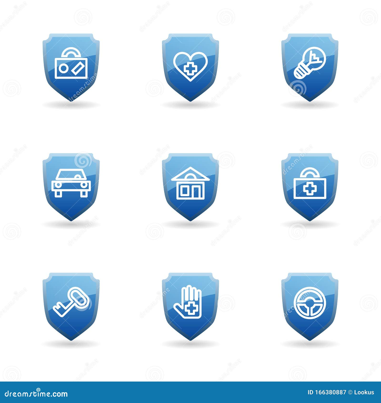 Insurance Icons, Blue Shield Button Stock Illustration - Illustration ...