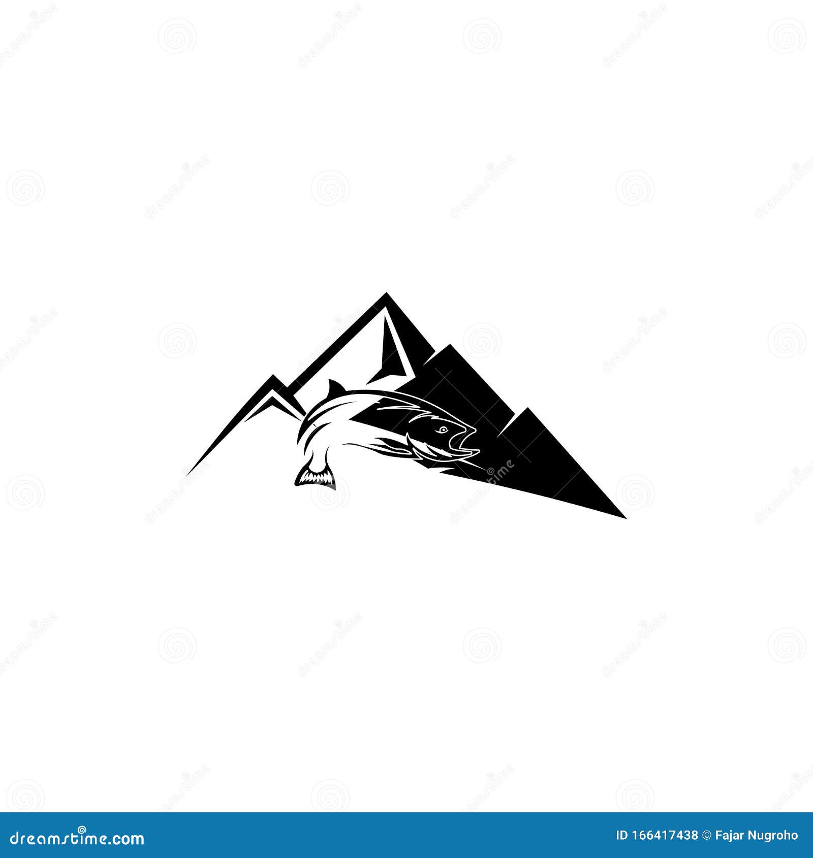Logo Mountains and River with Fish Stock Vector - Illustration of ...