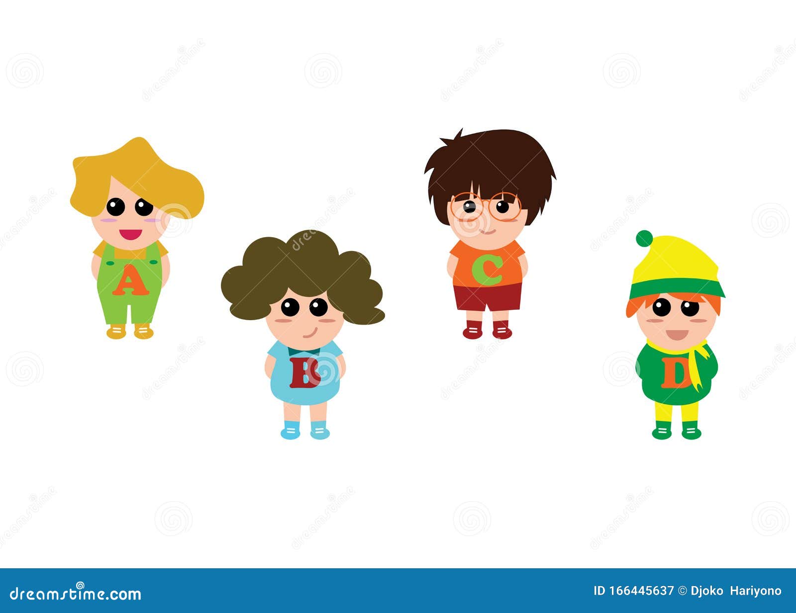 Four Kids Character Funny Cute Vector Illustration, Happy Cute Cartoon ...