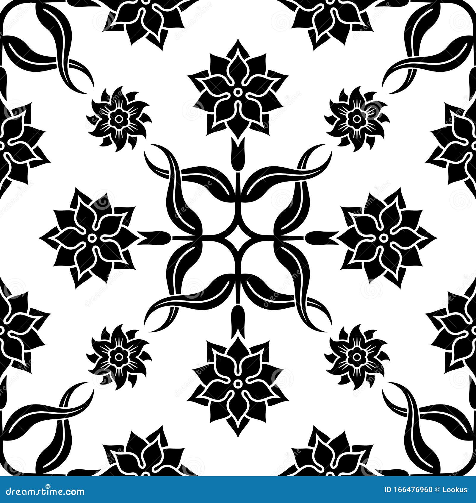 Black Seamless Pattern. Floral Elements, Ornate Background. Stock ...