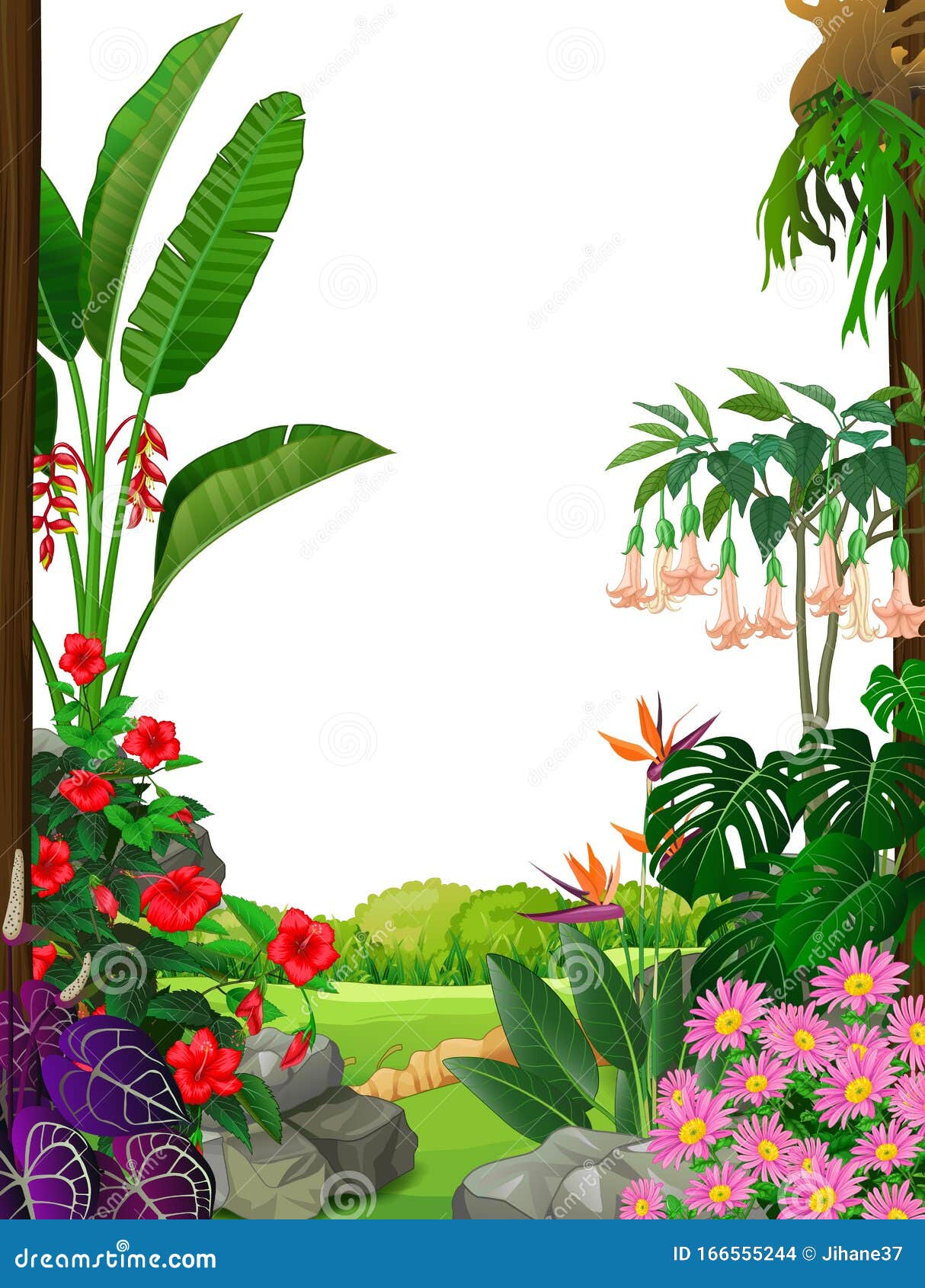 Cool Landscape View with Tropical Plants Cartoon Stock Illustration ...