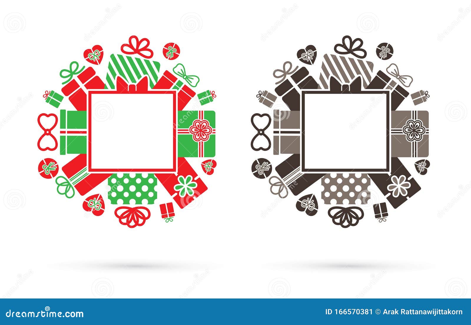 Border Frame Gift Box Set with Bow, Square Shape Cartoon Graphic Stock ...