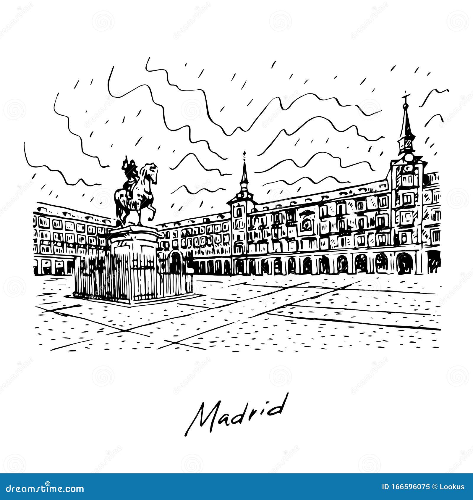 Mayor Plaza. Madrid, Spain. Graphic Sketch Stock Photo | CartoonDealer ...