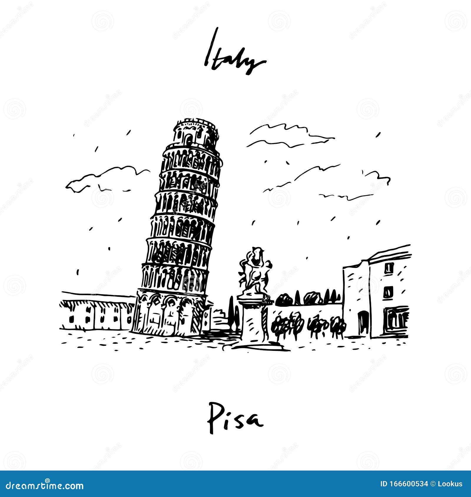 Tower. Pisa, Italy. Vector Outline Illustration Stock Illustration ...