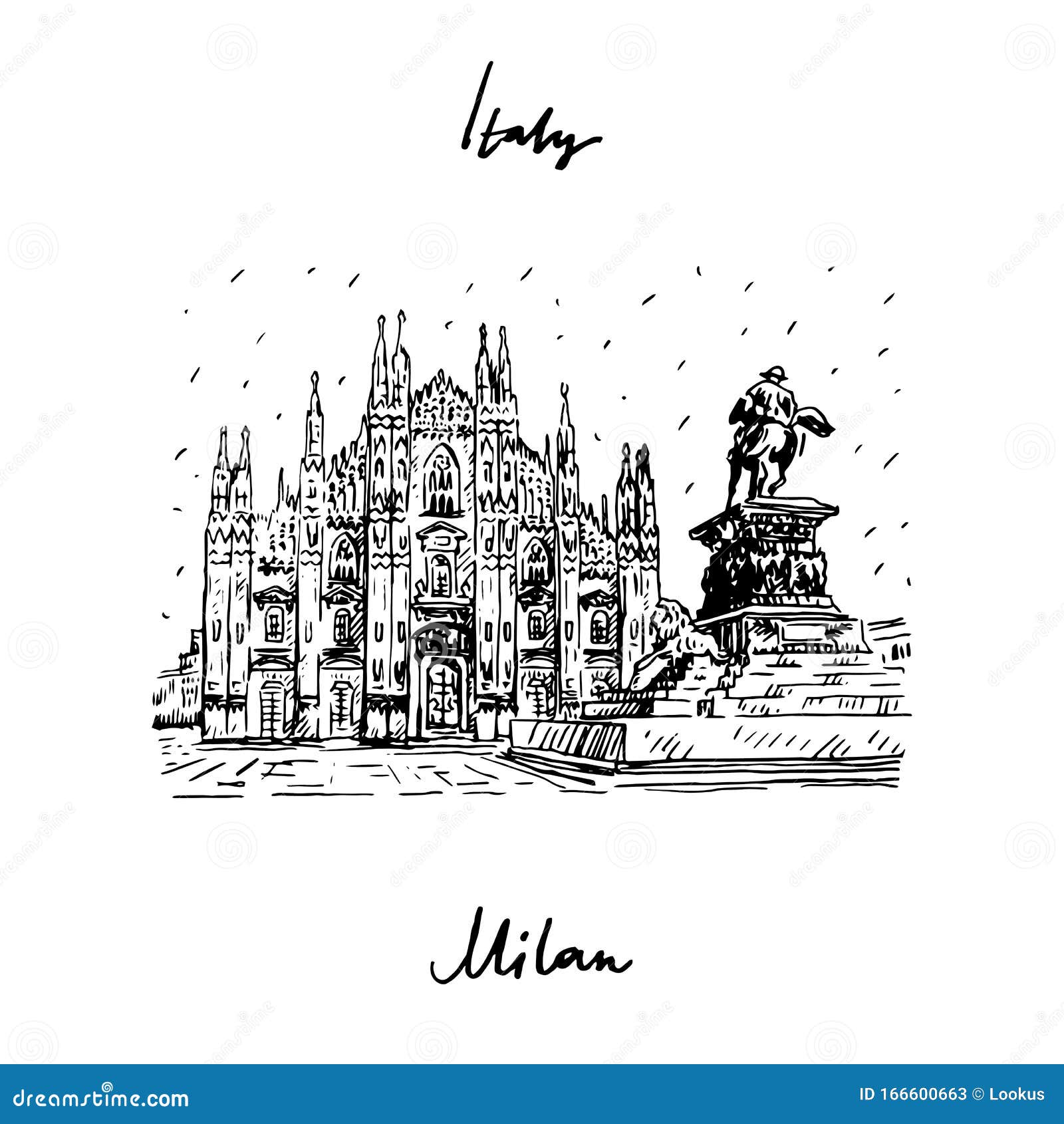 Milan, Italy. Vector Outline Illustration Stock Vector - Illustration ...