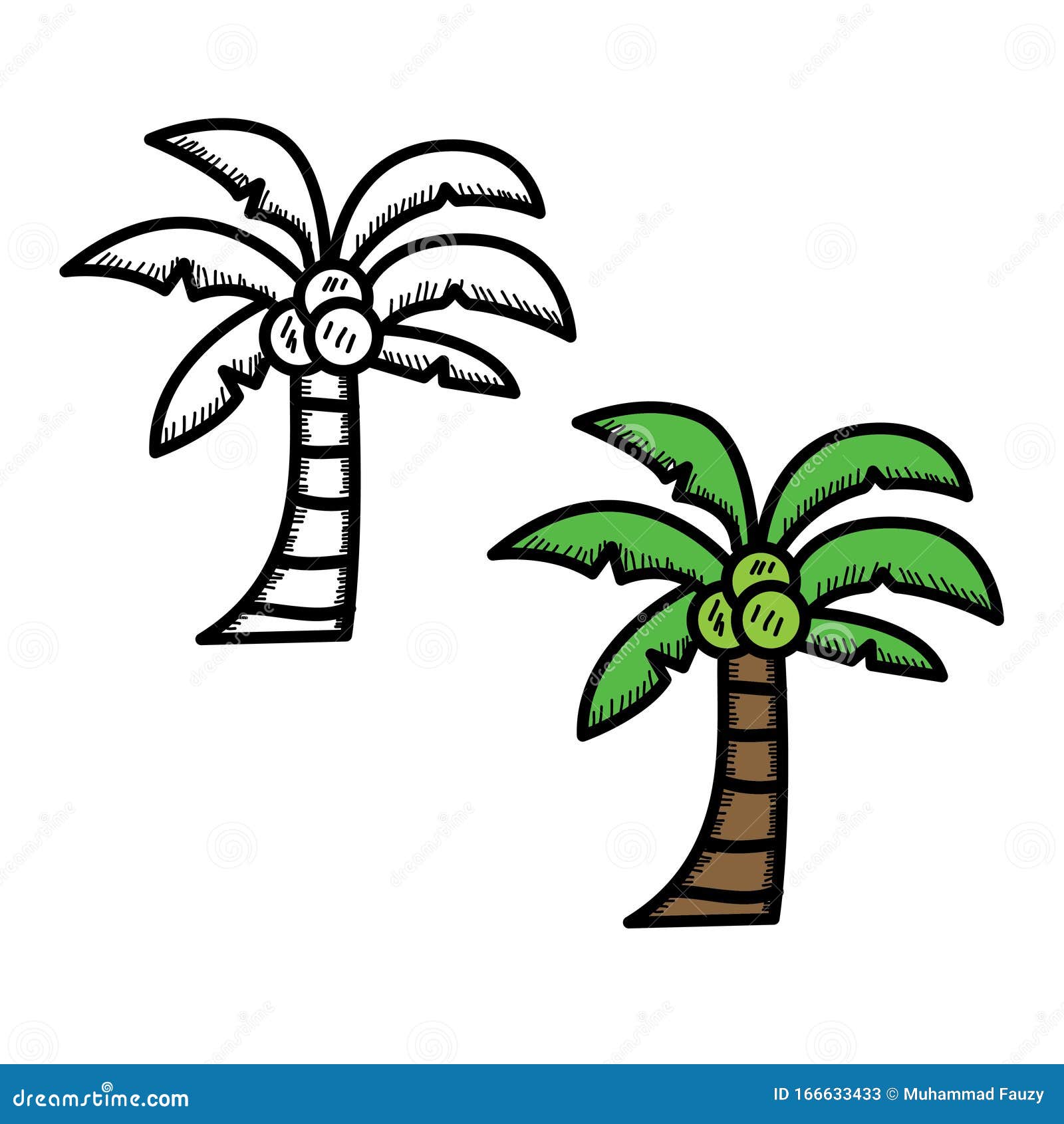 Cute Hand Drawn Coconut Tree Vector Illustration with Black Sketch and ...