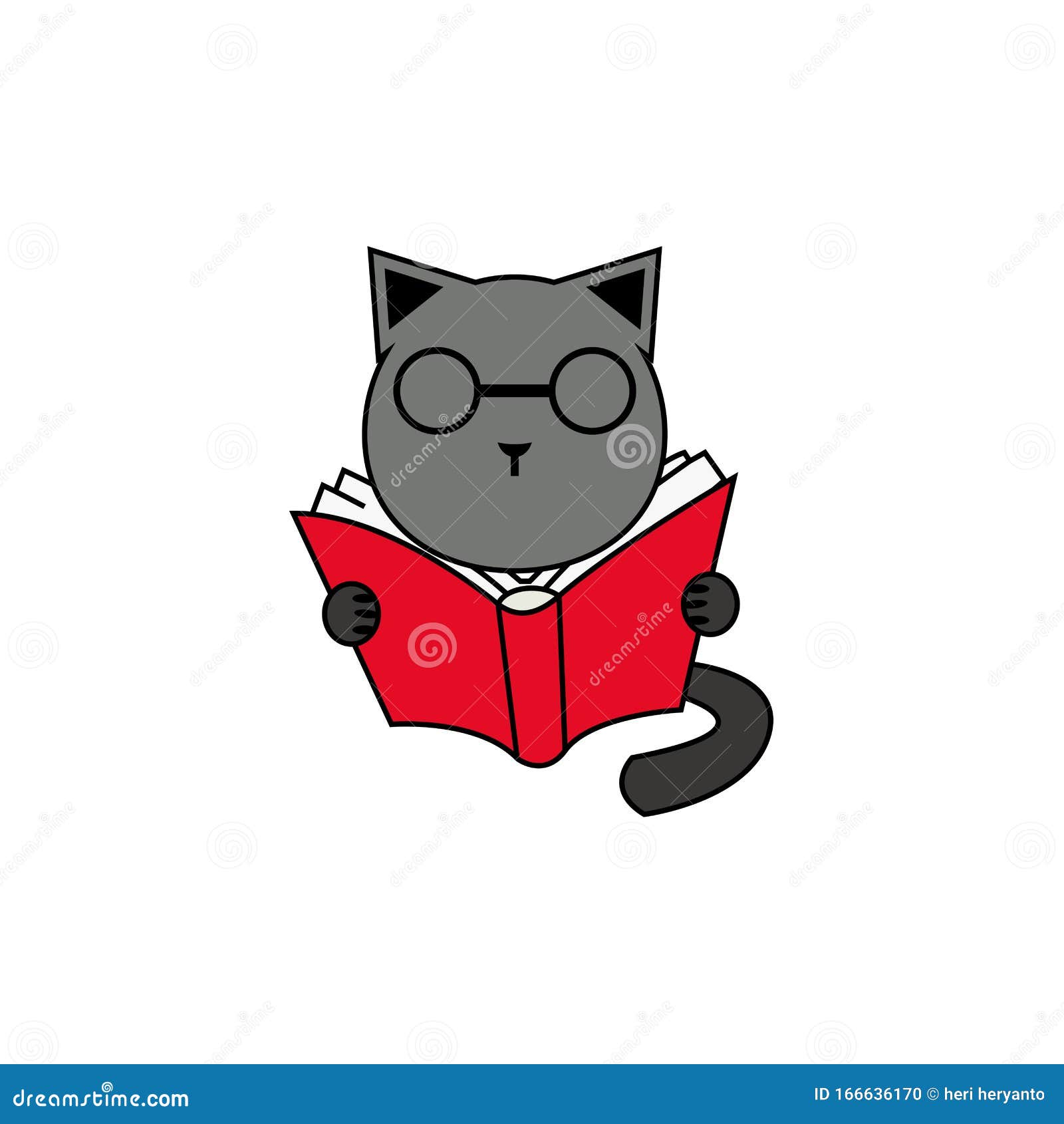 A Cat Reading Books Vector Illustration. Stock Illustration ...