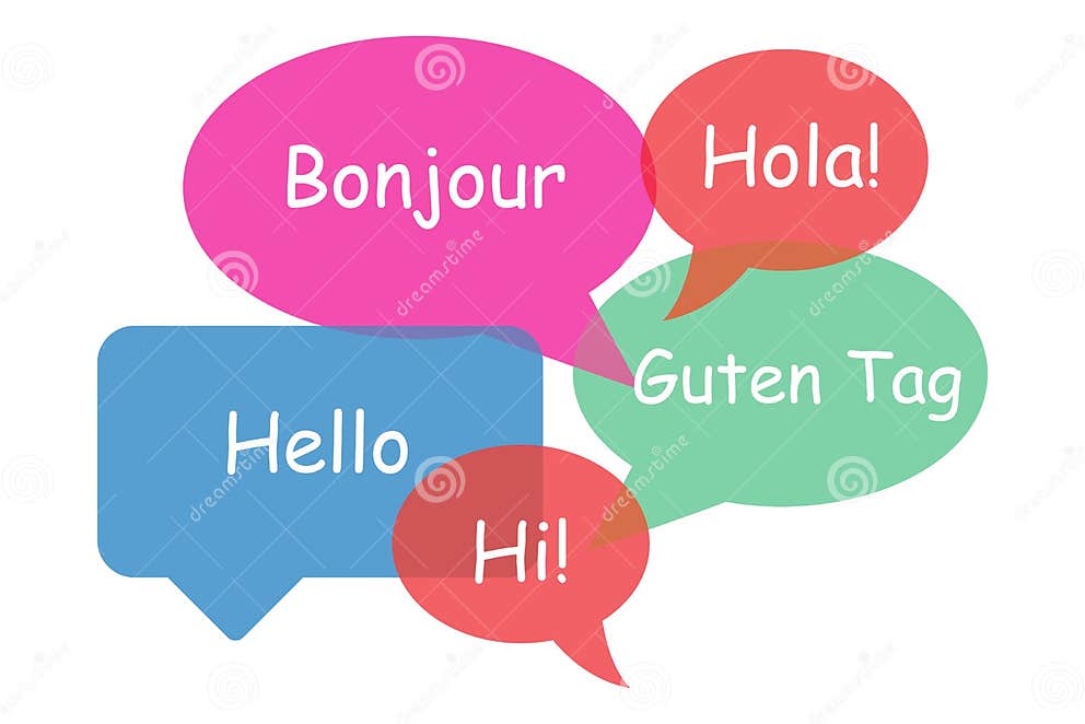 Bonjour Hola Hello Guten Tag Spech Bubbles Stock Illustration ...