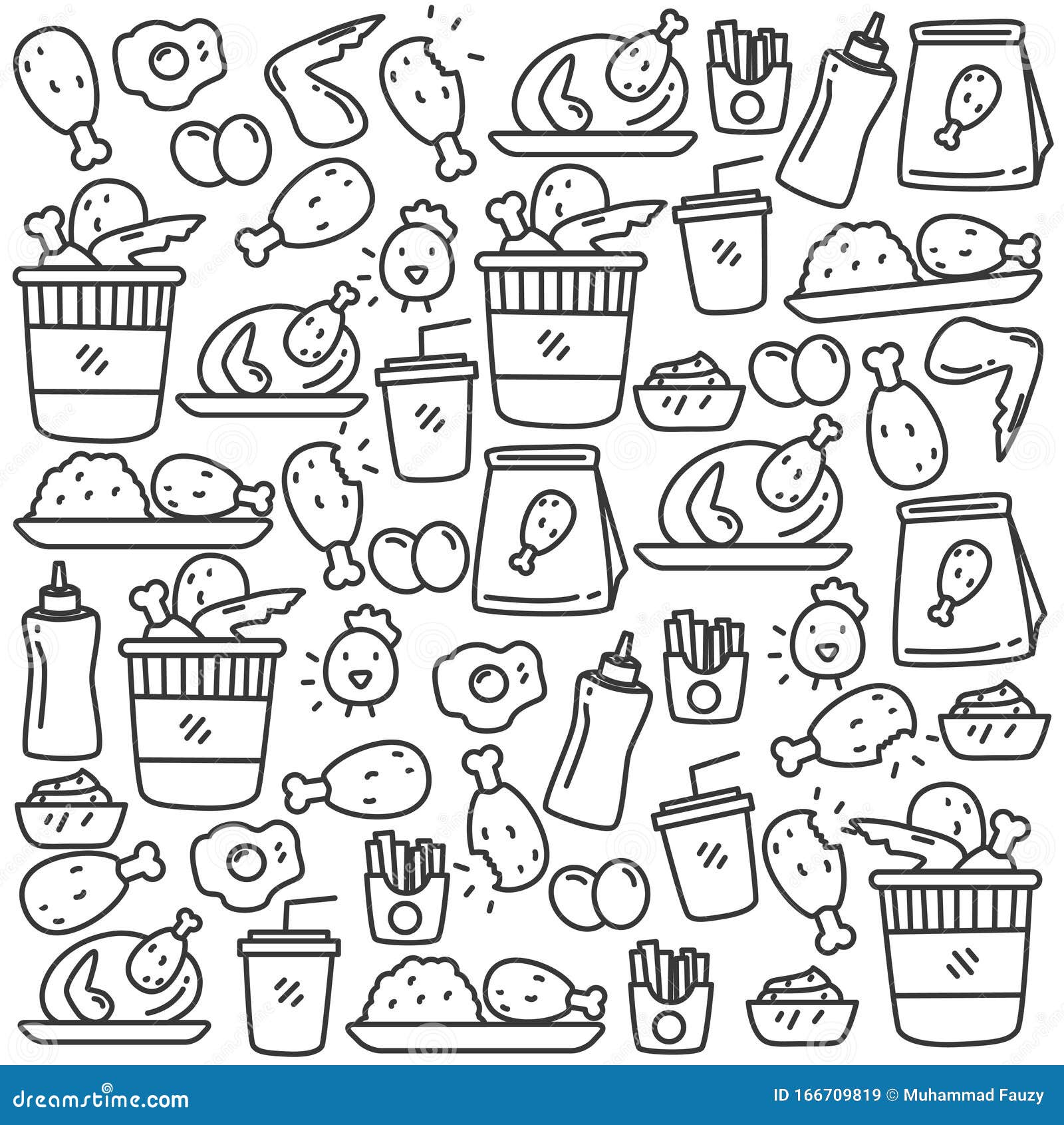 Set of Fried Chicken Doodle Vector Illustration Stock Vector ...