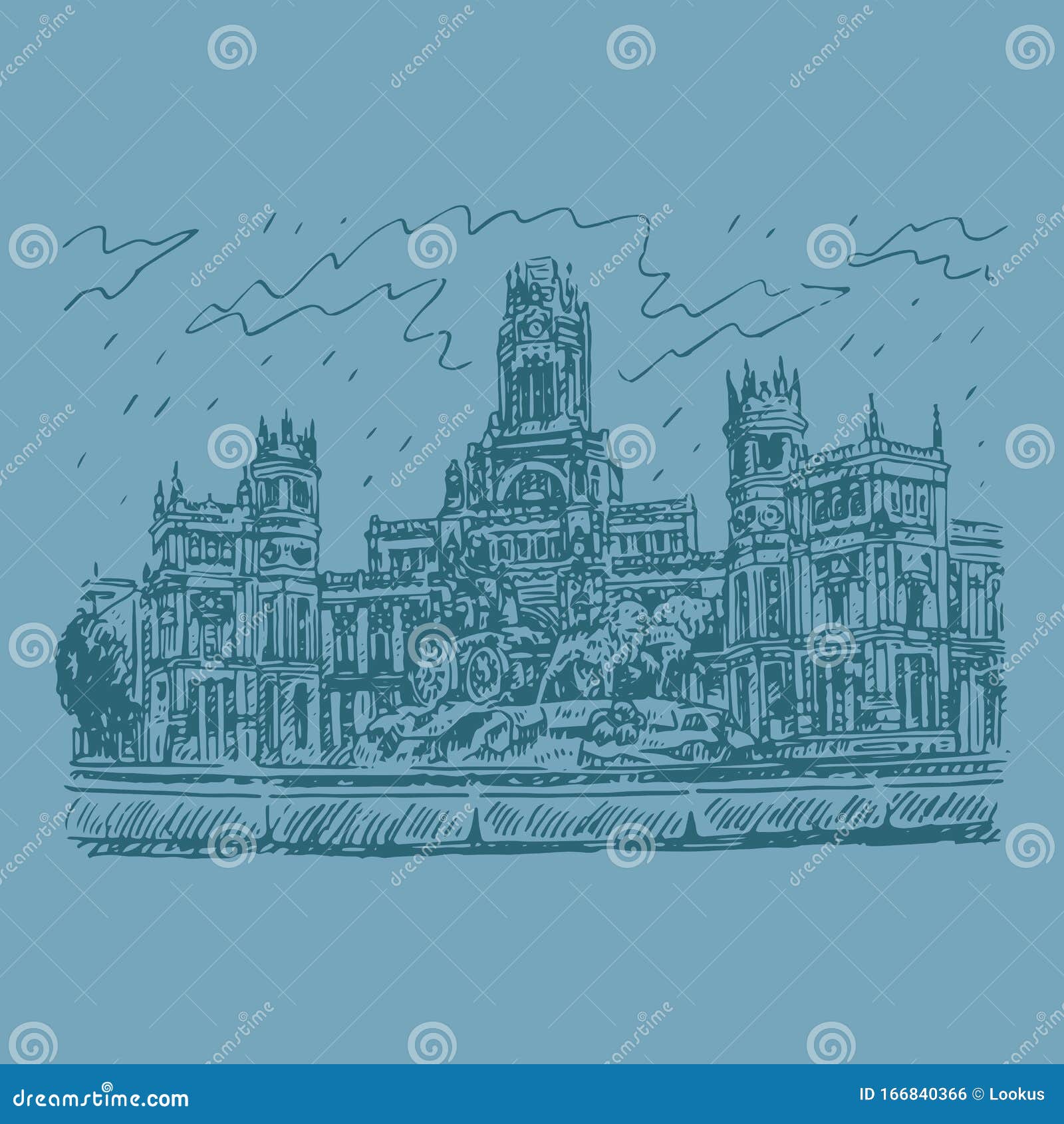 Plaza De Cibeles Fountain And Square. Madrid Vector Illustration ...