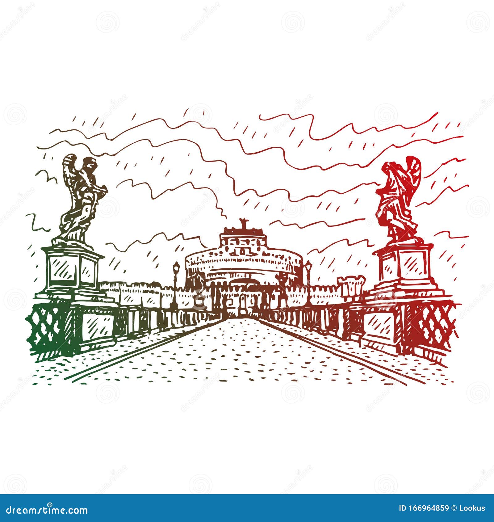View of Castel. Rome, Italy. Graphic Illustration Stock Illustration ...