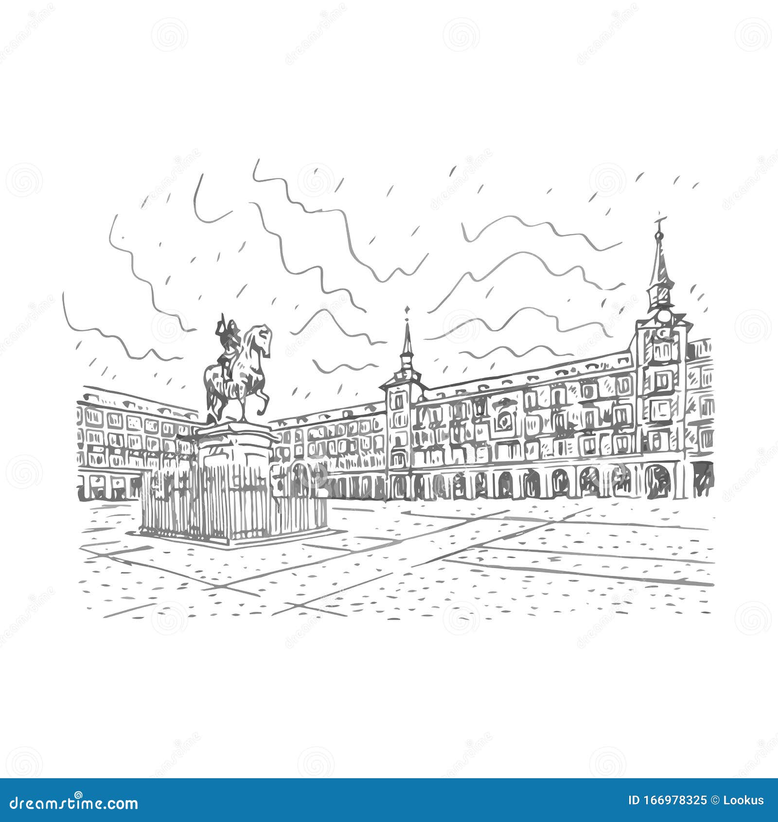Mayor Plaza. Madrid, Spain. Graphic Sketch Stock Photo | CartoonDealer ...