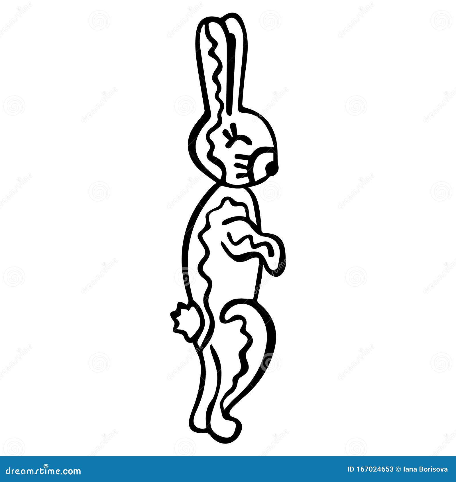 Black and White Patterned Doodle of a Rabbit Standing on Its Hind Legs ...