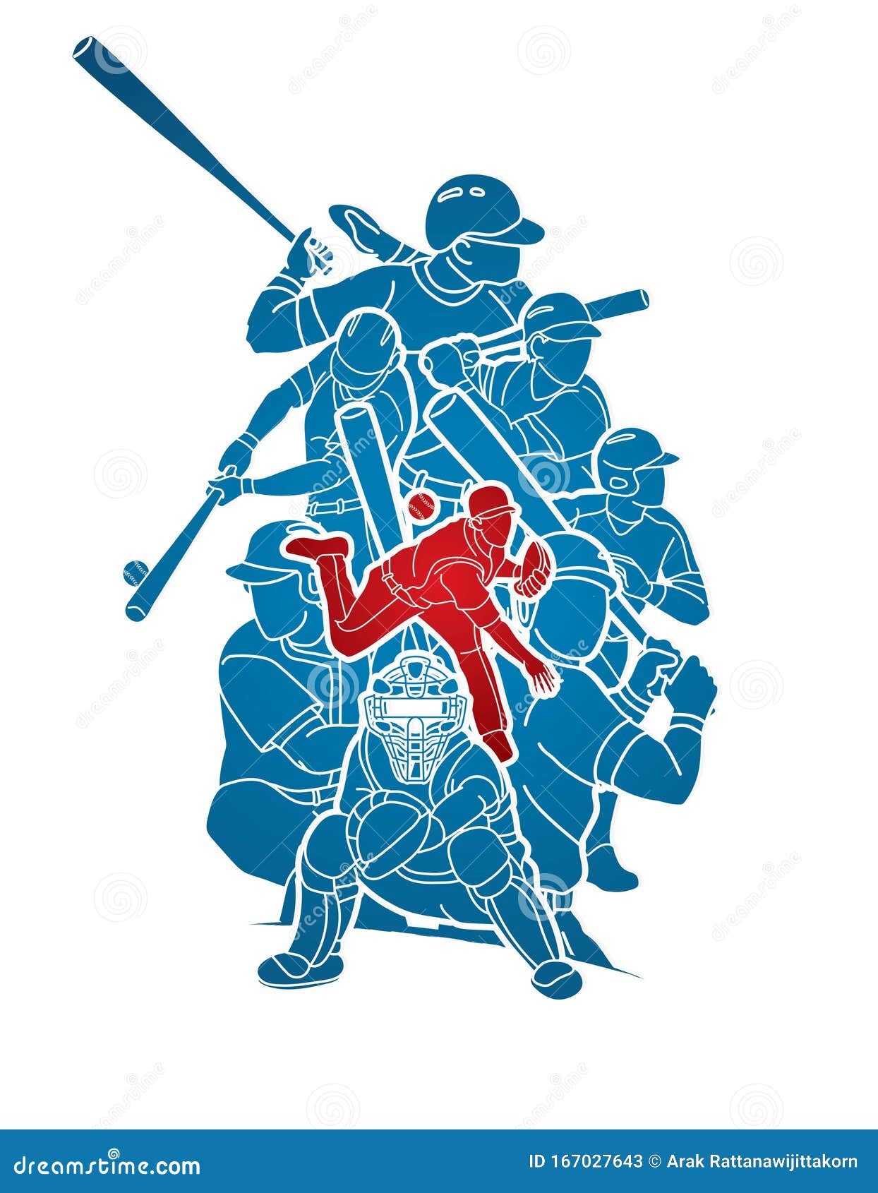 Group of Baseball Players Action Cartoon Sport Graphic Stock Vector ...
