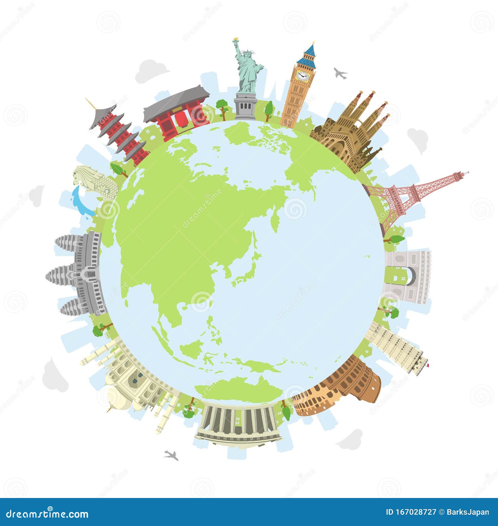 Earth With Buildings On Surface. Airplanes And Royalty-Free Stock ...