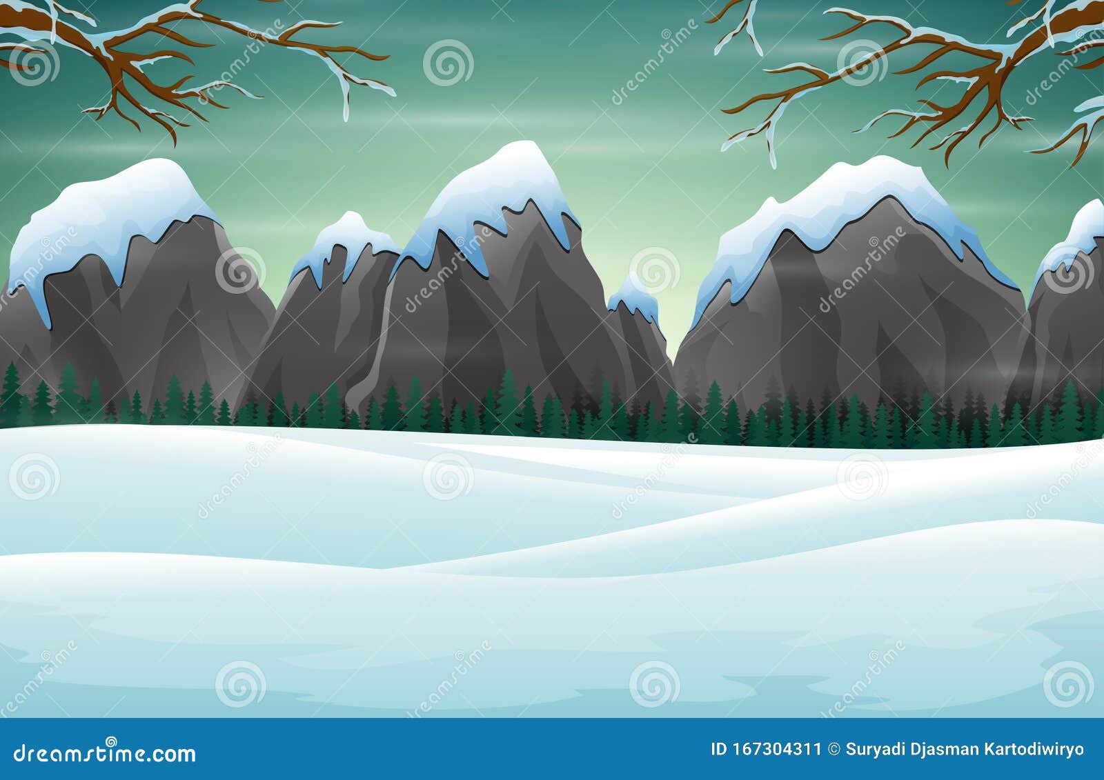 Winter Scene with Snow Mountains Rocks Hills Stock Vector ...