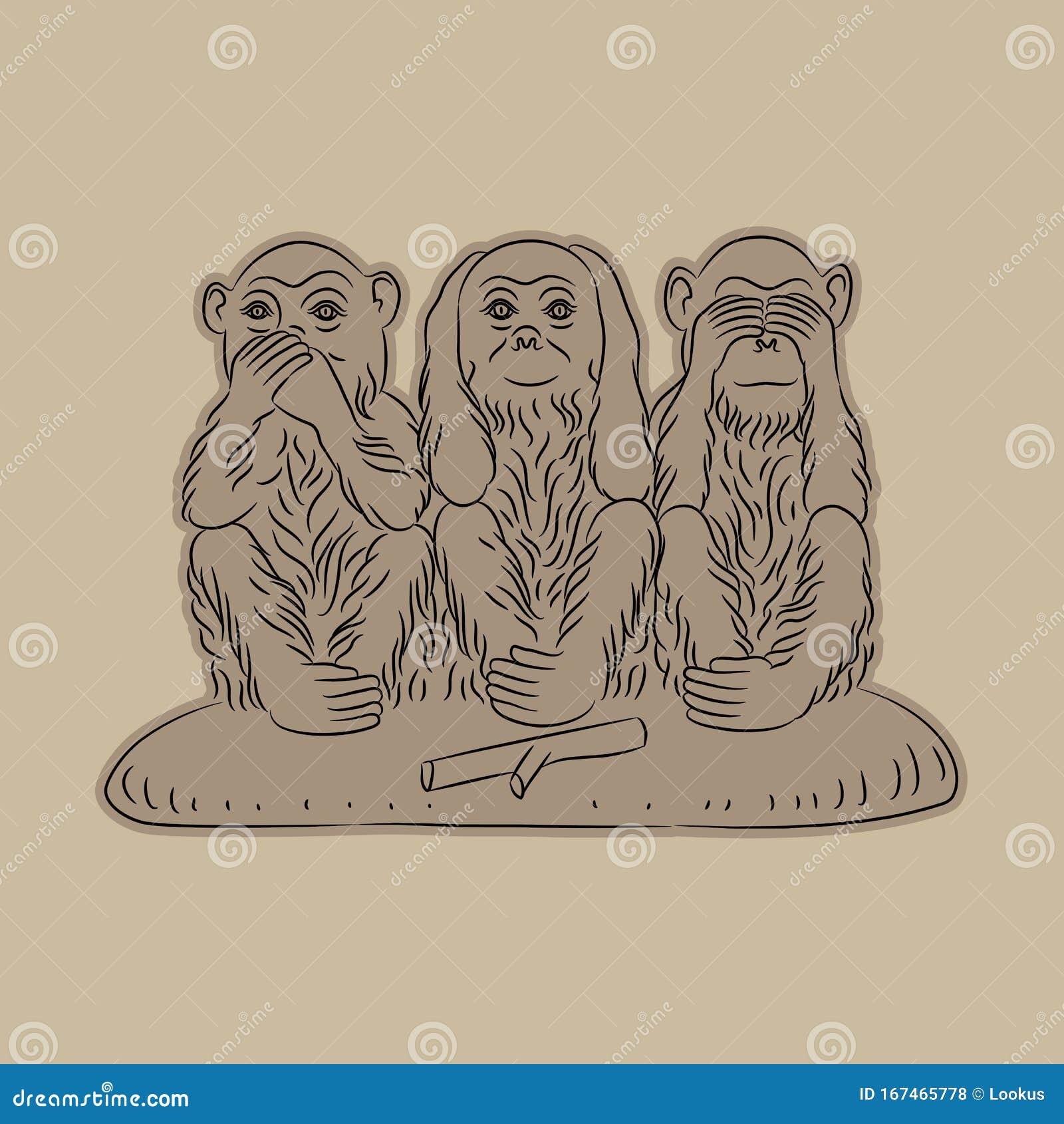 Three Wise Monkeys Drawing